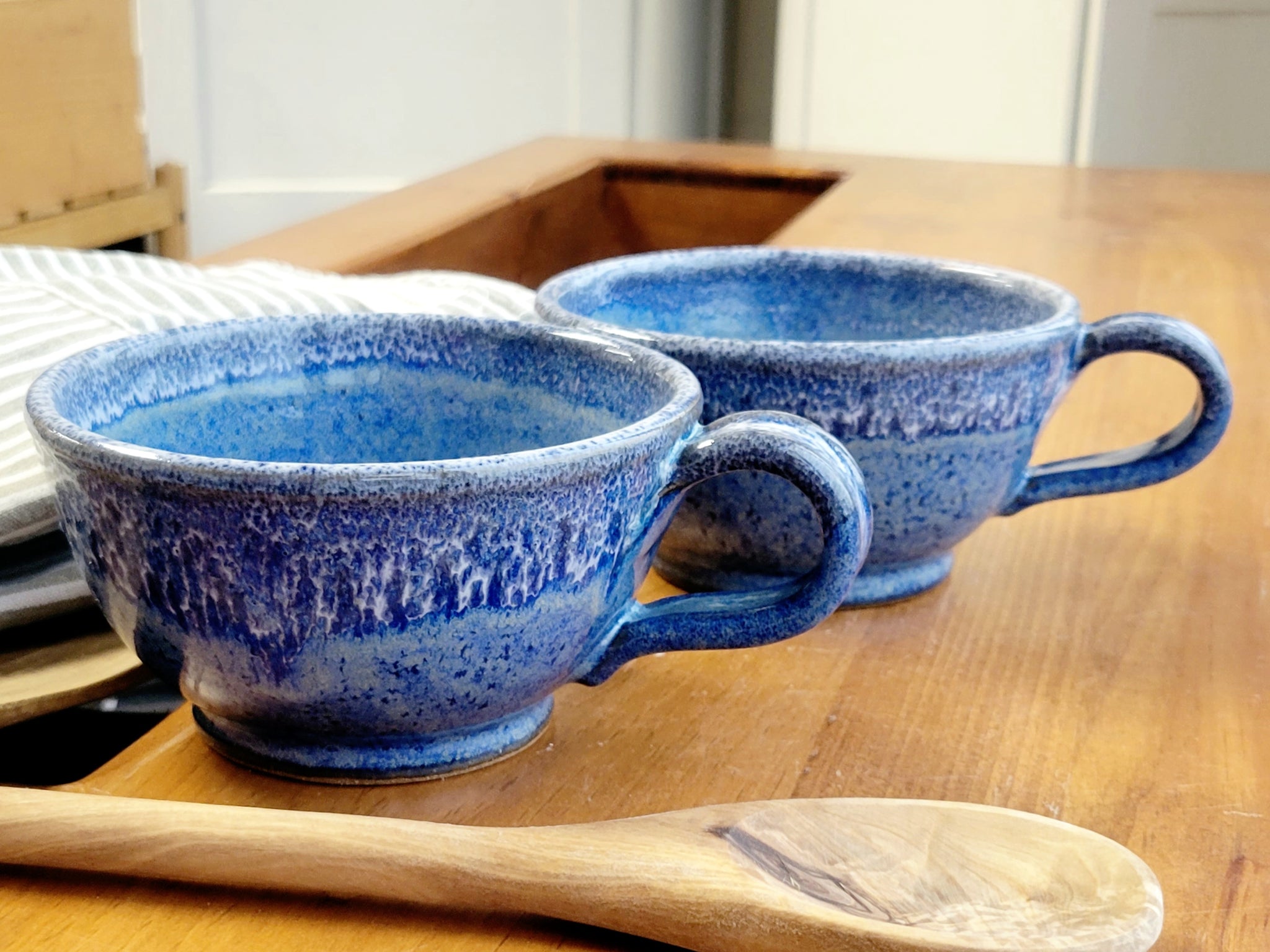 Soup & Stew Bowls with Handles – Blue Speckled Stoneware – The Mud Place