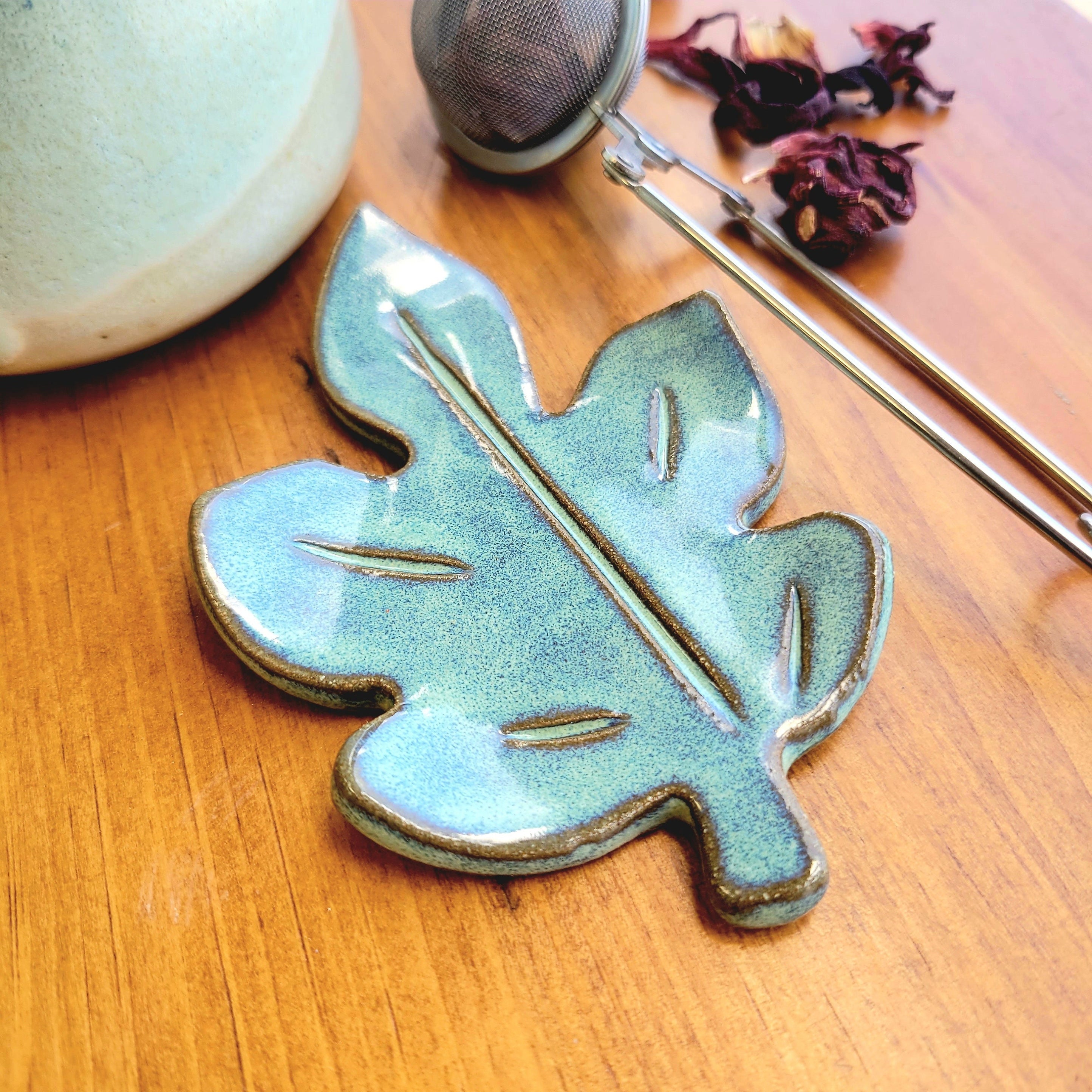 Mini Oak Leaf Spoon Rest – Handmade Coffee Bar Accessory – The Mud Place