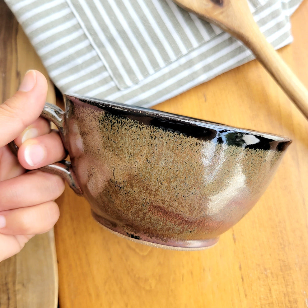 Large Soup Bowls with Handles – Handmade Ceramic in Rust Black – The ...