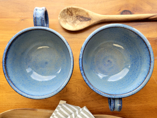 Deep Sides Chowder Bowls Soup Cereal Handles Cornflower Blue – The Mud ...